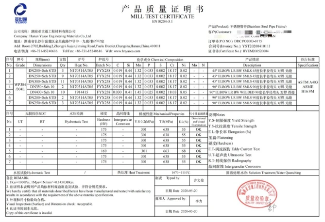 45 Degree Stainless Steel Elbow - Yasco Steel